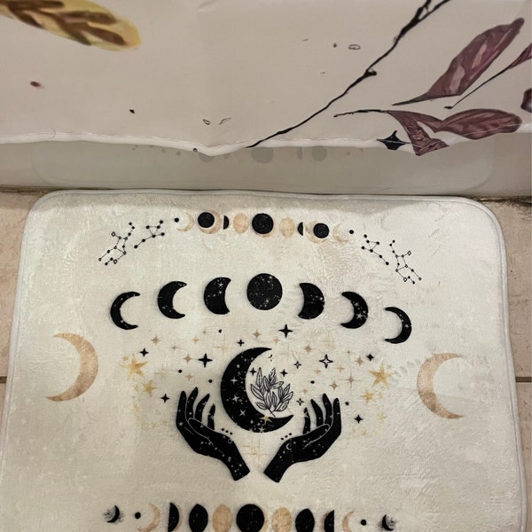 Mystical Moon Bath Mat - Celestial Lunar Moon Phases Stars Witchy ...