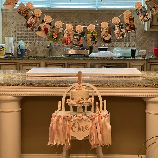 Blush 1st Birthday High Chair Banner, ONE Banner, Baby Girl Banner ...
