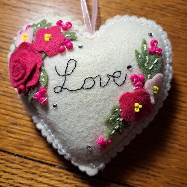 Felt Floral Love Heart Ornaments PDF Tutorial & Pattern for Hand Sewing ...