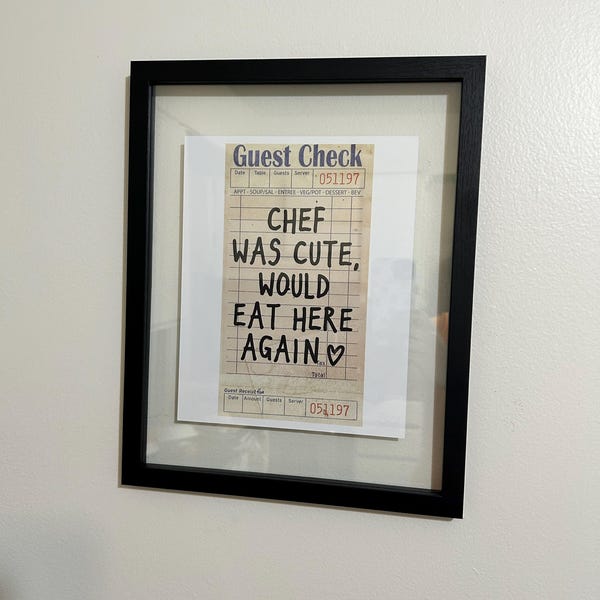 Chef Was Cute Guest Check Poster Trendy Wall Art Prints Kitchen Decor ...