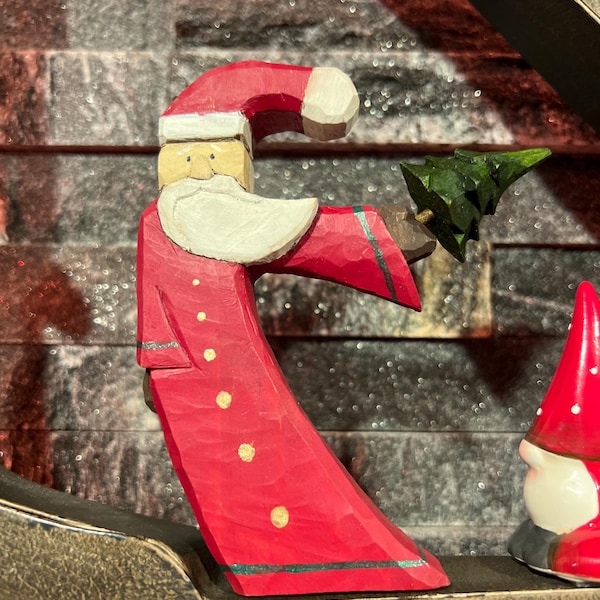 Hand Carved Wooden Folk Art Triangle Santa Claus Figure - Etsy