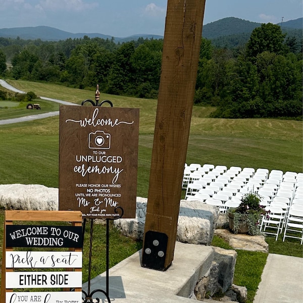 Unplugged Wedding Sign - Unplugged Ceremony Sign - Vertical Wooden ...