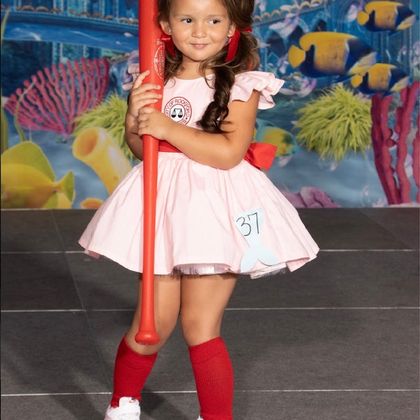 Baseball Dress, Girls, Peach, Red, Uniform, Costume, Pageant Dress, OOC ...