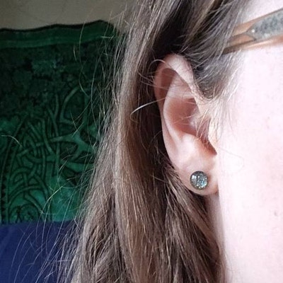 Pine Green Shimmer Earrings, Titanium Posts, Sensitive Ears, Glitter ...