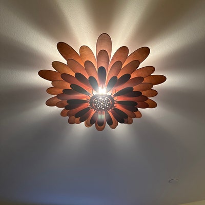 JASMINE Flower Pendant Light Fixture, Wooden Hanging Lamp Shades ...