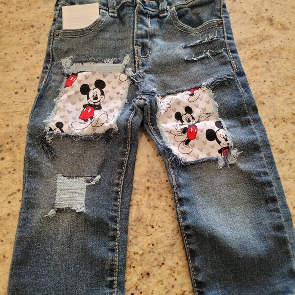 Boys Mickey Mouse Patchwork Jeans, Ripped Skinny Fit - Etsy