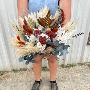 Rust and Dusty Blue Bouquet/ Bride and Bridesmaids/ Dried Flower ...