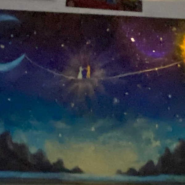 Couple Between Sun and Moon Painting Love Romantic Lovers Stars Sky ...