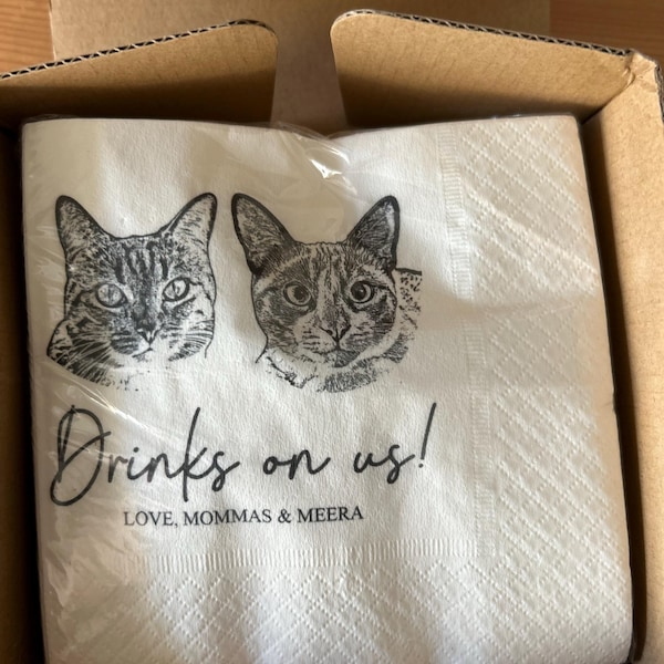 Personalized Illustrated Cat Wedding Napkins, Bridal Shower, Engagement ...