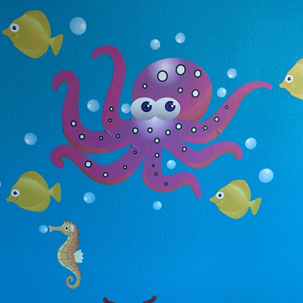 Large Fish and Ocean Theme Fabric Wall Decals, Fish Wall Stickers ...