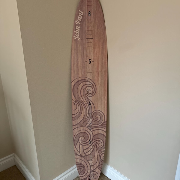 Seaside Series Surfboard Growth Chart White Wave | Wooden Height Chart ...