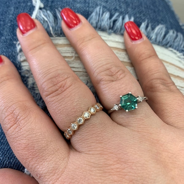 Half Eternity Wedding Band 14K Gold Unique Baguette Cut Moissanite Wedding Band Vintage Stacking ...