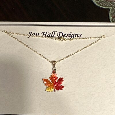 Mini MAPLE LEAF Necklace.gold Chain. Hand Painted in Autumn Colors ...