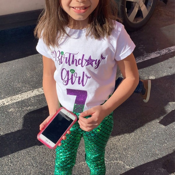 Mermaid Birthday Shirt Girls Utfit Set Personalized Glitter Bodysuit ...