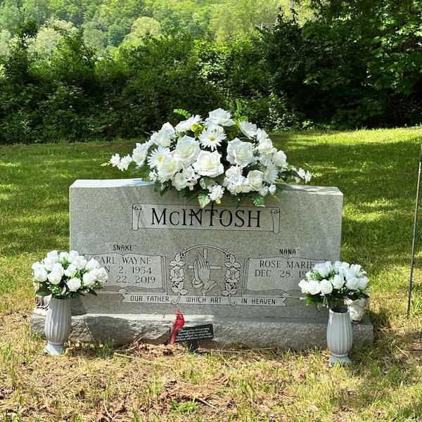 This 360-degree Yellow Rose and White Lily Cemetery Cone Has Roses and ...