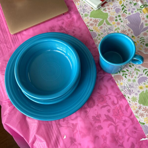 Vintage Fiesta Ware Turquoise Blue #7 Mixing or Nesting Bowl Fiestaware ...