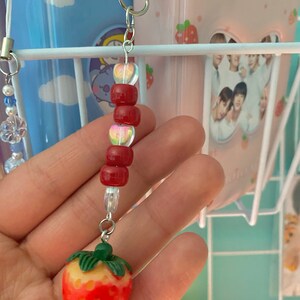Red and Clear Beaded Cherry Phone Charm Keychain Purse Charm Accessory ...