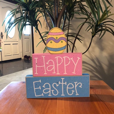 HAPPY EASTER Blocks for Easter, Home, Desk, Shelf, Mantle, Holiday ...