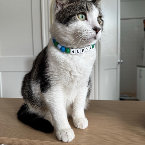 Custom Beaded Cat Name Collar, Fancy Designer Kitty Necklace ...