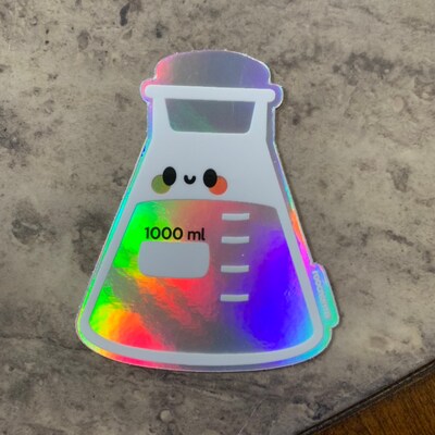 Holographic Beaker Sticker, Cute Chemistry Flask, Biology, Lab Tech ...