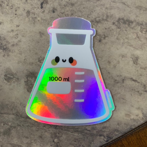 Holographic Beaker Sticker, Cute Chemistry Flask, Biology, Lab Tech ...