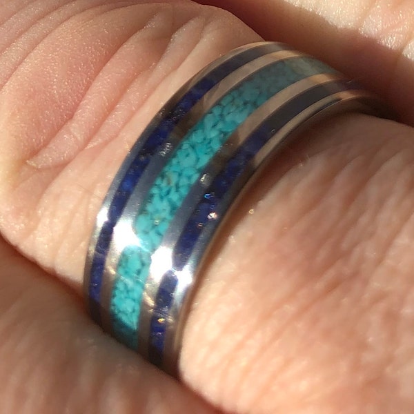 Unique Handmade Titanium Ring "trinity" With Turquoise and Lapis Lazuli ...