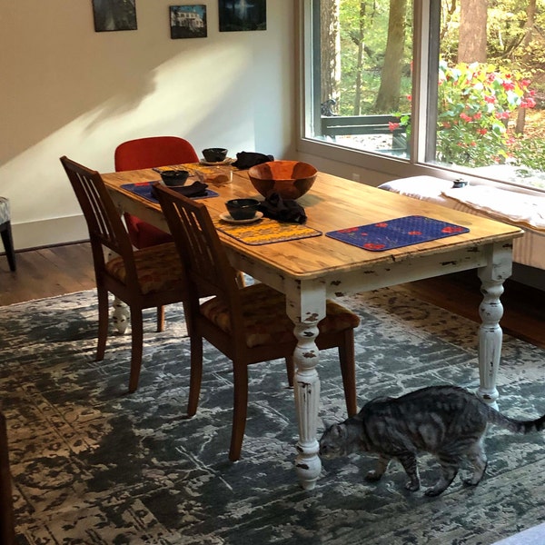 Spalted Maple Farmhouse Dining Table, White-distressed Paint - Etsy