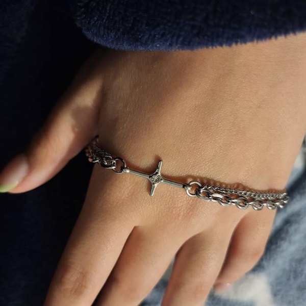 Silver Star Link Bracelet: Titanium Steel Y2K Celestial Jewelry - Etsy