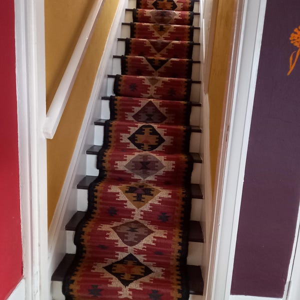 Multicolor Kilim Stair Runner | Vintage Aztec Motif Style | Handmade ...