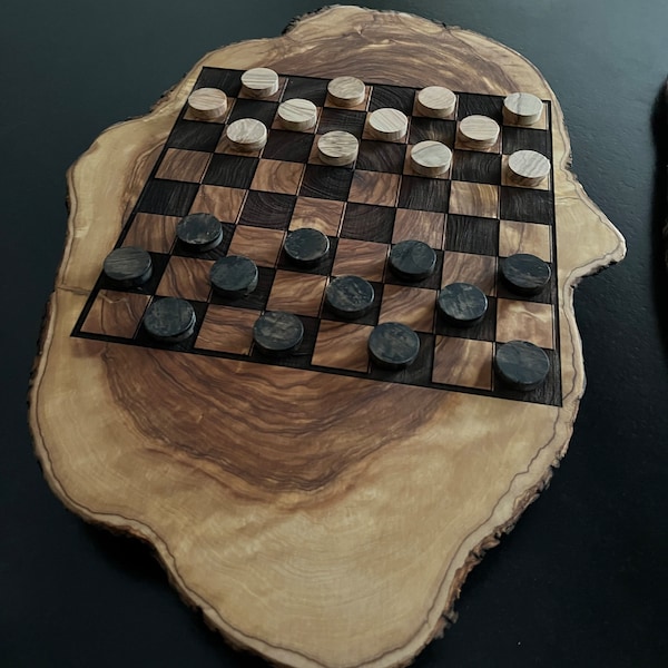 Handmade Checkerboard Live Edge Olive Wood, Checkerboard Rustic Wooden ...