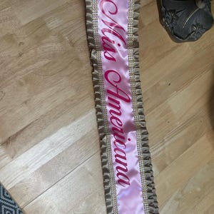 PERSONALISED 'DIAMANTE' SASH Satin Ribbon With Frills & Bling Trim ...