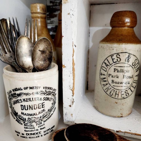 Antique, English Stoneware Ribbed Marmalade Jars, Stoneware Jam Pots ...