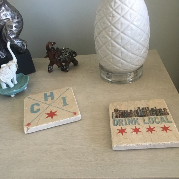 Chicago Coaster Set - Mix & Match - Chicago Flag, Skyline, Drink Local ...