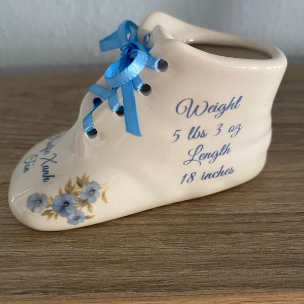 1 Personalized Handmade Antique White Ceramic Baby Shoe Bootie Keepsake ...