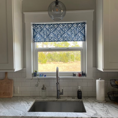 Straight Custom Valance in Modern Blue & White Print, Fully Lined ...