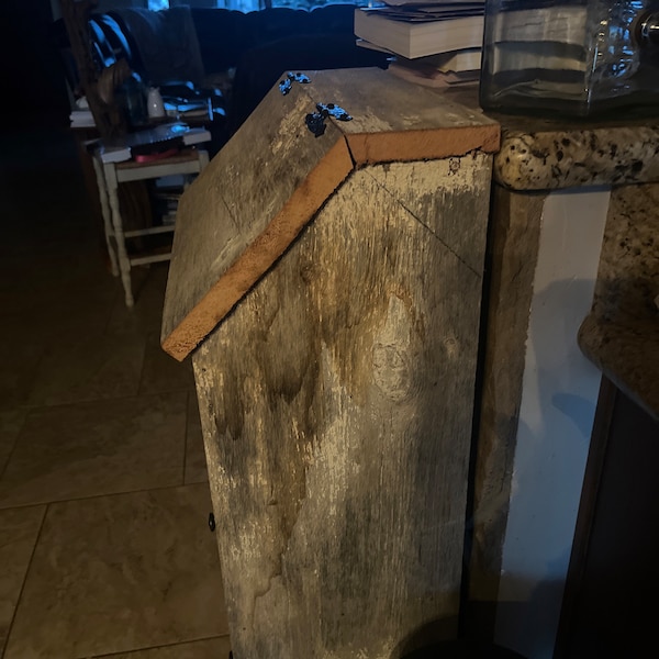 American Handcrafted Solid Top Barn Wood Bread Box With Chicken Wire ...