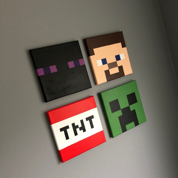Minecraft Canvas Hand Painted Minecraft Inspired Wall Art - Etsy