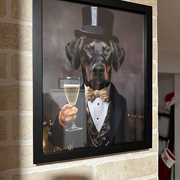 Custom Gentleman Dog Portrait, Dog Drink Wine Portrait, Gentleman Pet ...