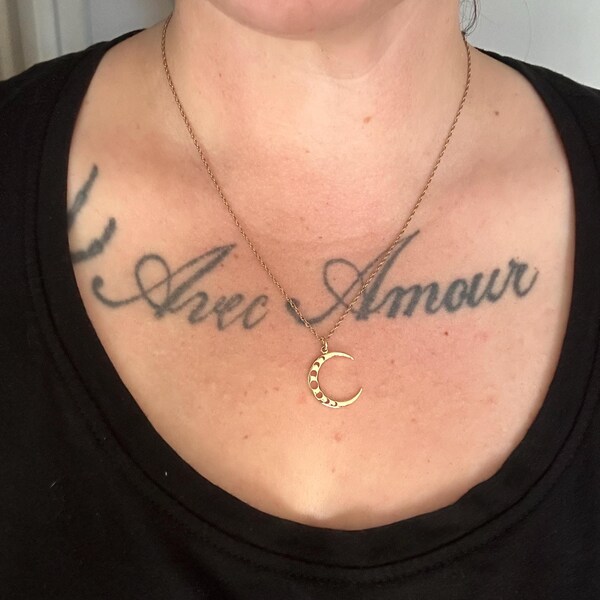 14K Real Gold Crescent Moon Phases Necklace, Minimal Moon Pendant Charm ...