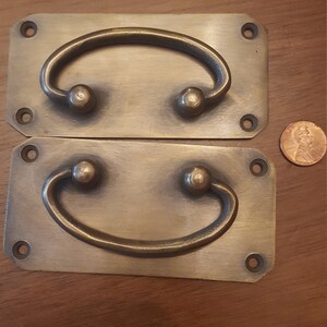 2 Antique Vintage Style Solid Brass Box Trunk Chest Door Handles 4 1/4w ...