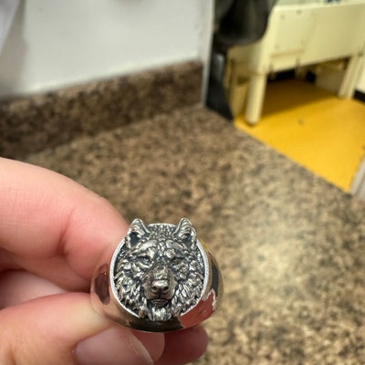 Sterling Silver Angry Wolf Signet Ring, Ring Wolf Head, Wolf Head Ring ...