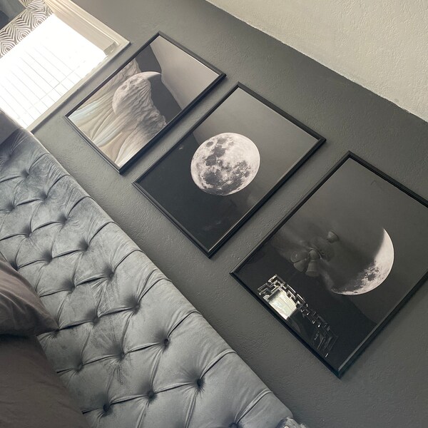 Set of Three Moon Phase Art Prints, Set of 3 Lunar Phases Wall Art, 3 ...