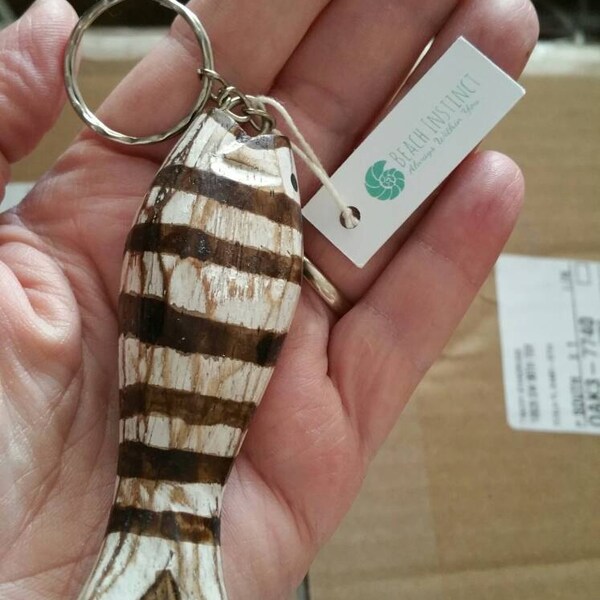 Handcrafted Albesia Wood Fish Keychain: Nautical Key Fob - Etsy