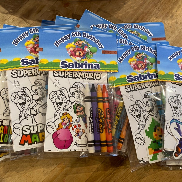 Super Mario Bros Coloring Party Favor Pouch & Crayons-birthday Theme ...