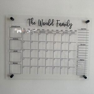 Acrylic Family Planner Personalized Monthly Calendar Dry Erase Board ...