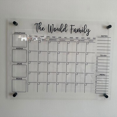 Acrylic Family Planner Personalized Monthly Calendar Dry Erase Board ...