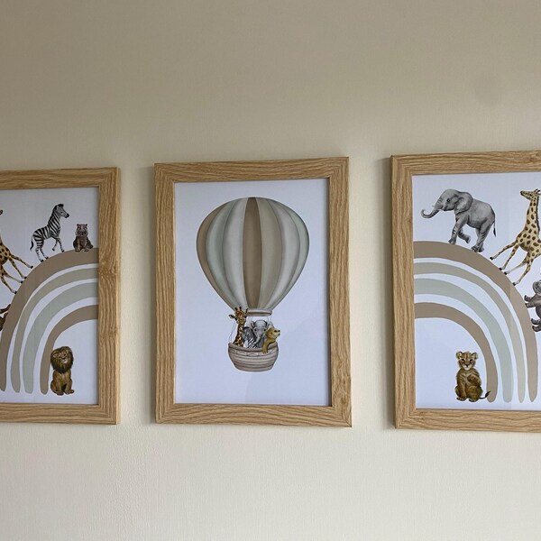 Personalised Safari Nursery Wall Print Set of 3, Kids Name Print, Boys ...