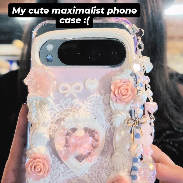 Baby Pink Heart Decoden Phone Case for All Brand, Light Pink Roses ...