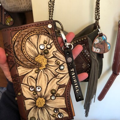 Tooled Southwestern Compass Rose Moon Sun Black Leather - Etsy