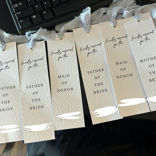 Personalised Wedding Reserved Seat Signs, Seating Tags, Reserved Row ...